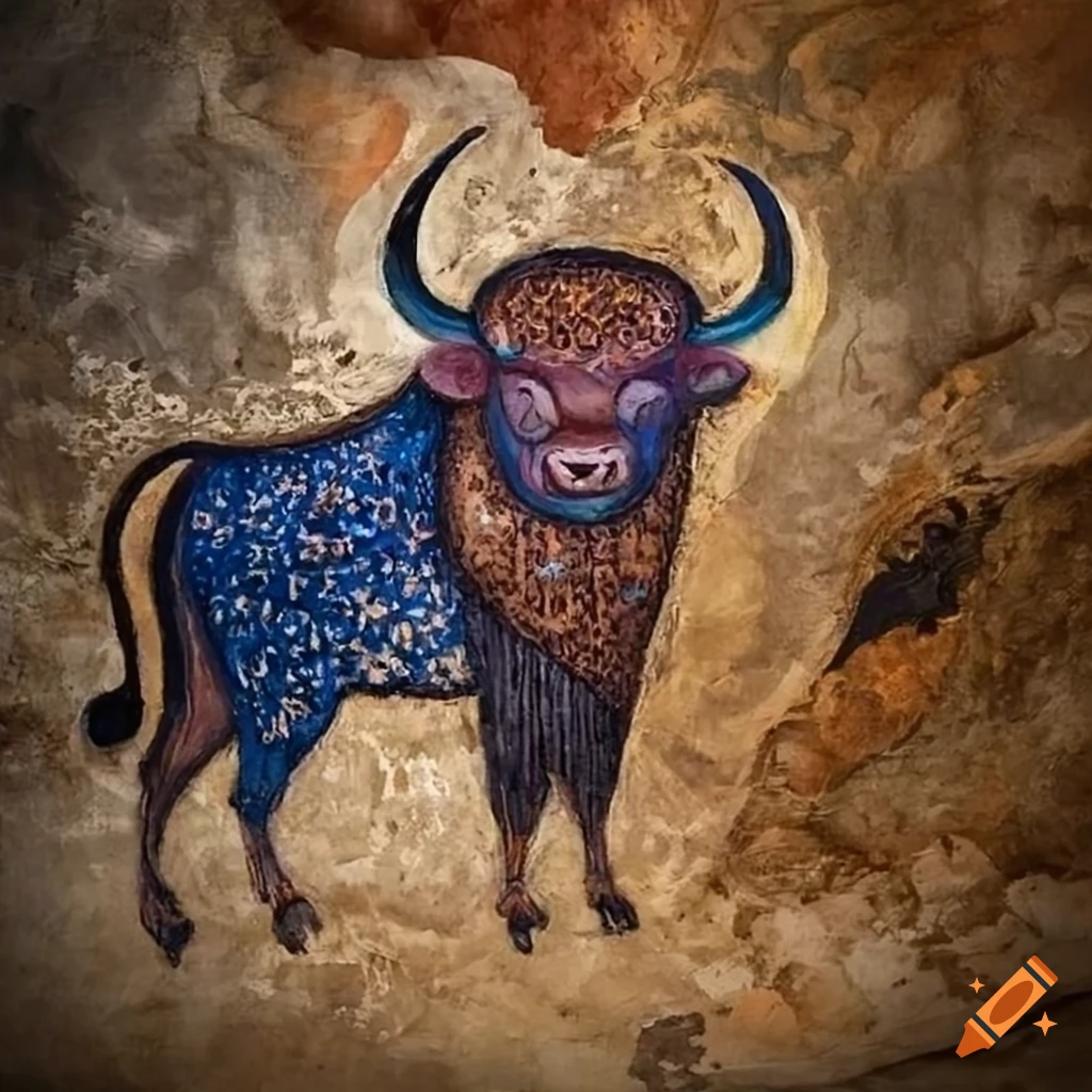 Medieval painting of an abstract bison in a cave on Craiyon