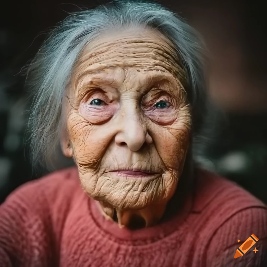 Front portrait of an old woman in a photo with bad quality on Craiyon