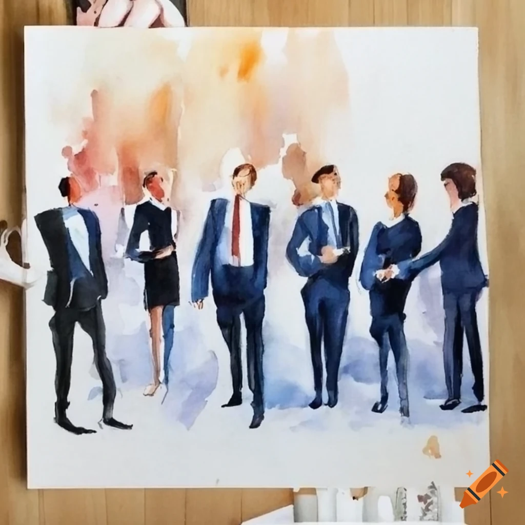 Watercolor drawing of a business team on Craiyon
