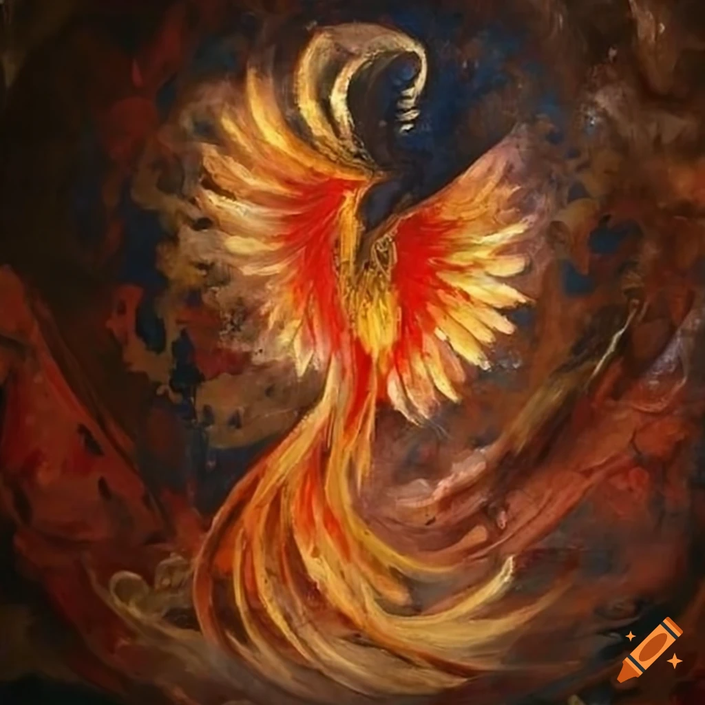 Medieval painting of an abstract phoenix on Craiyon