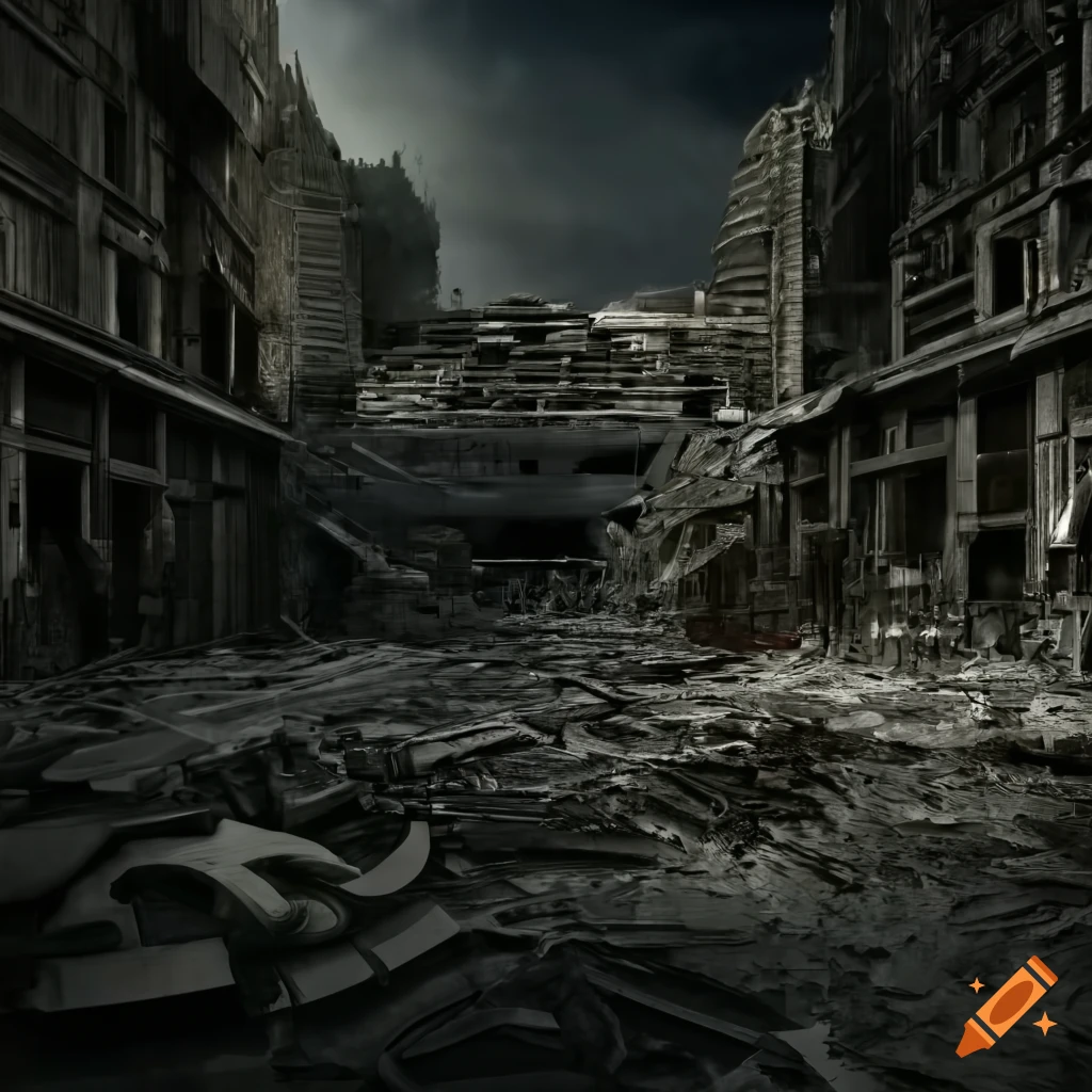 Futuristic post-apocalyptic scene with detailed texturing under a sunny ...