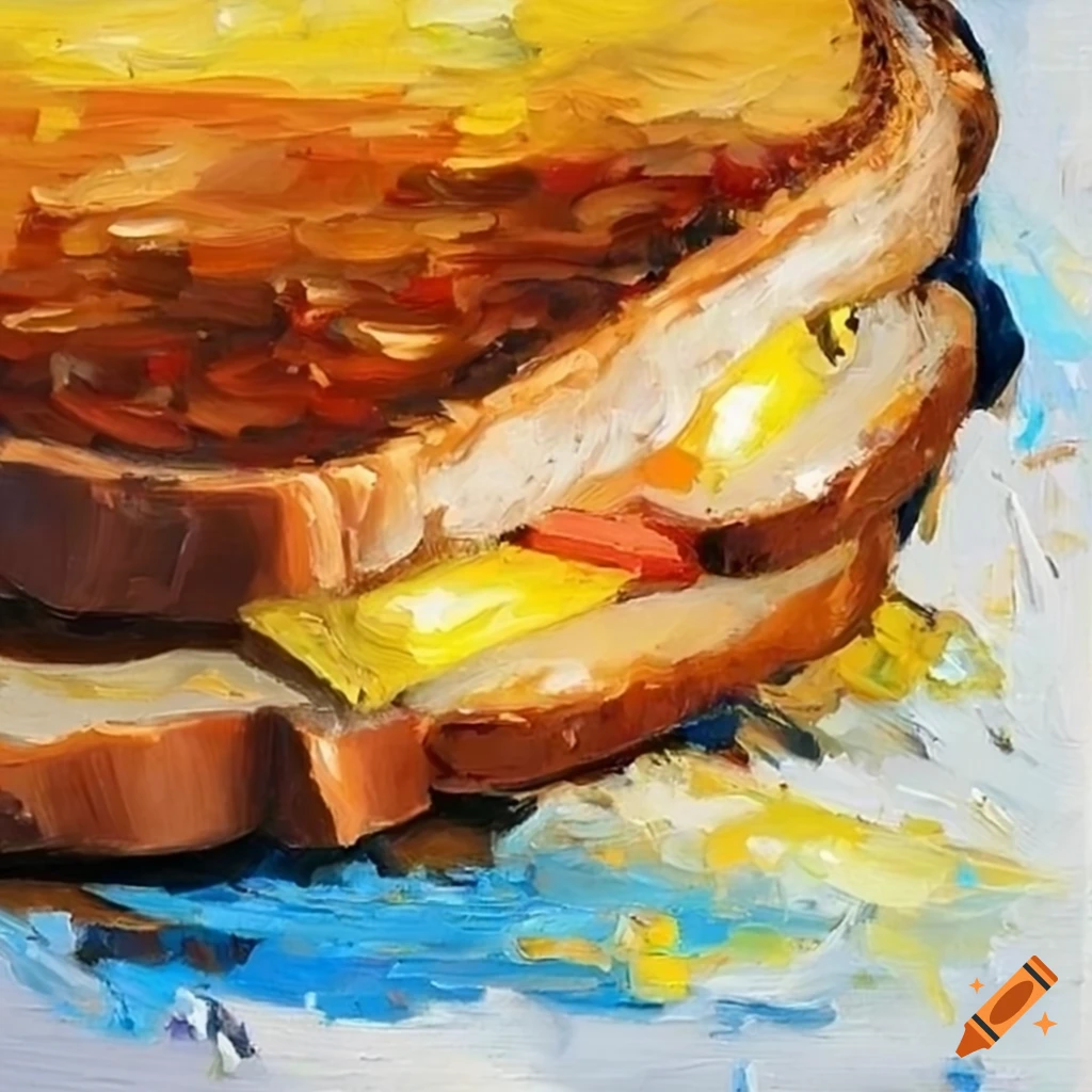 Grilled cheese sandwich oil painting in loose impressionist style on ...