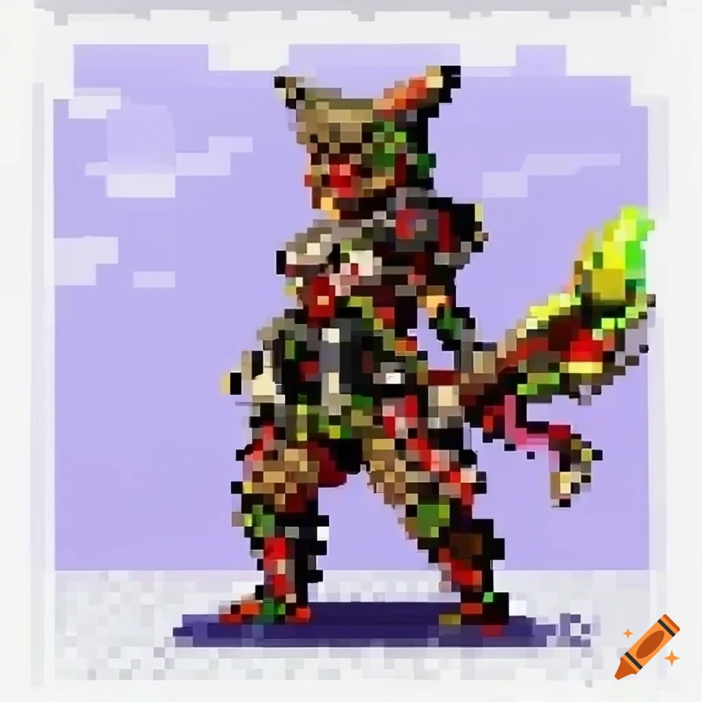 Pixel art of a monster hunter potion on Craiyon