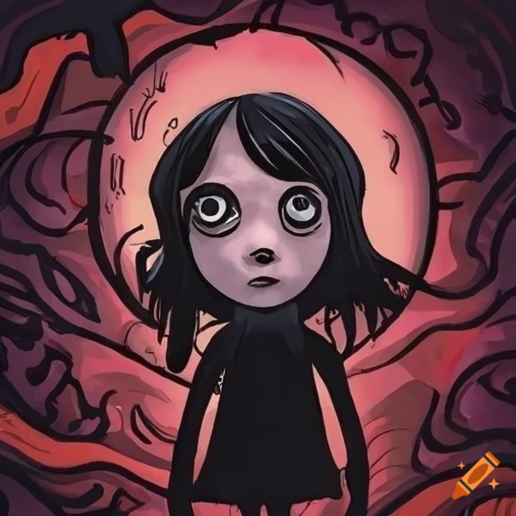 Mysterious dark character Emily the Strange in children's comic style ...
