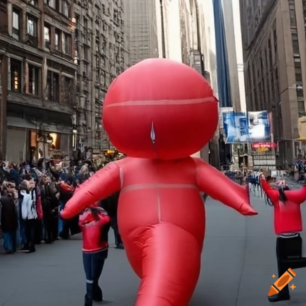 Giant inflatable parade figure in an urban street setting on Craiyon