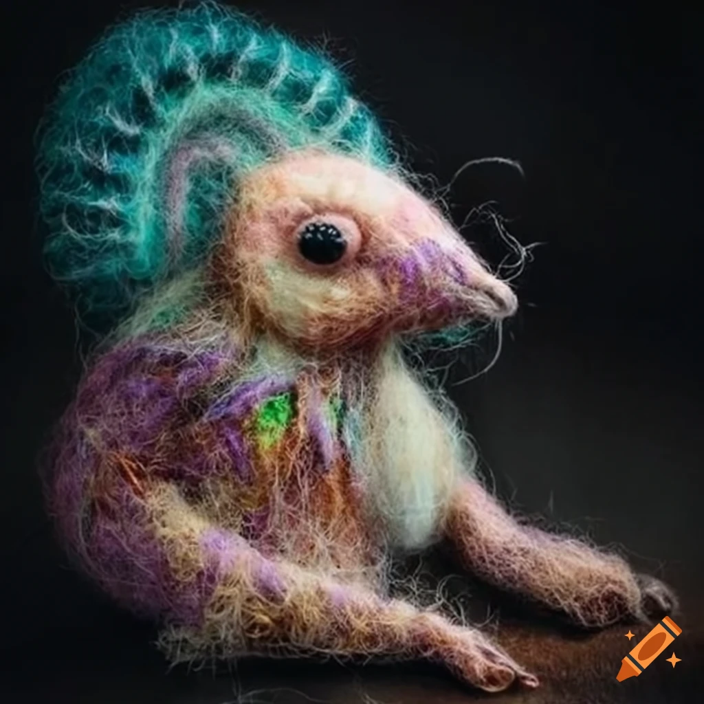 Colorful felted wool creatures in intricate outfits on Craiyon