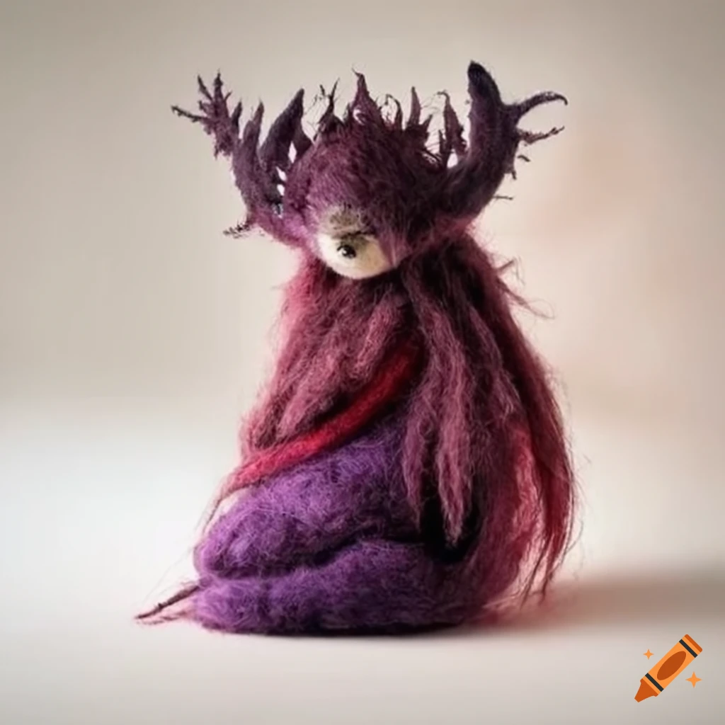 Creatures made of felted wool in intricate clothing designs on Craiyon
