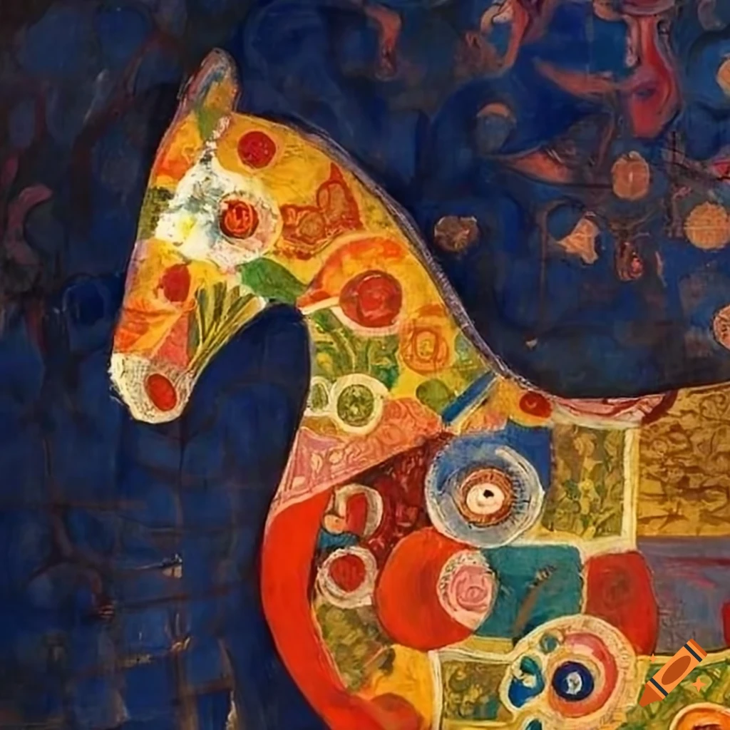 Medieval painting of an abstract patchwork horse on Craiyon