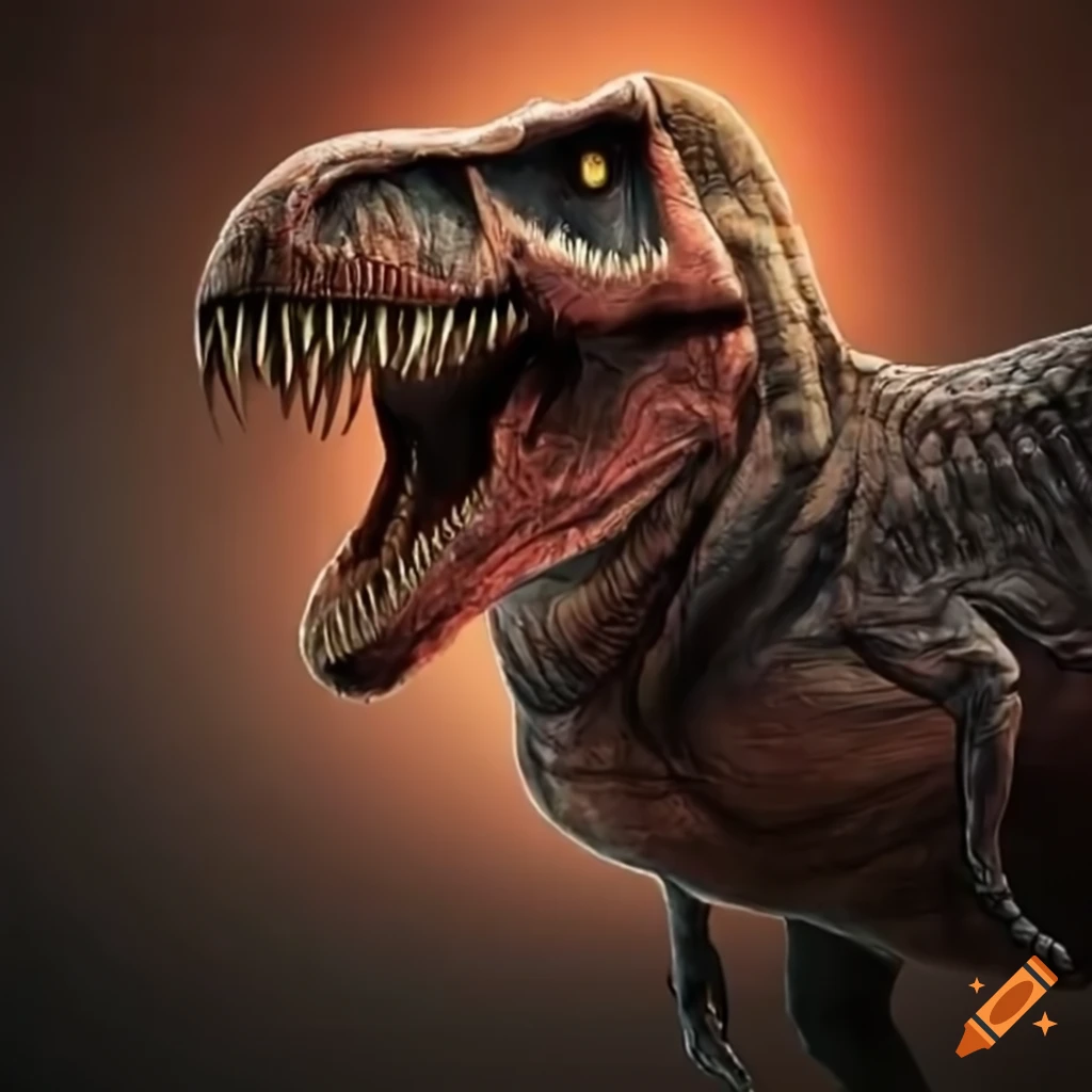 Exaggerated T-Rex with jovial body and comically short arms on Craiyon