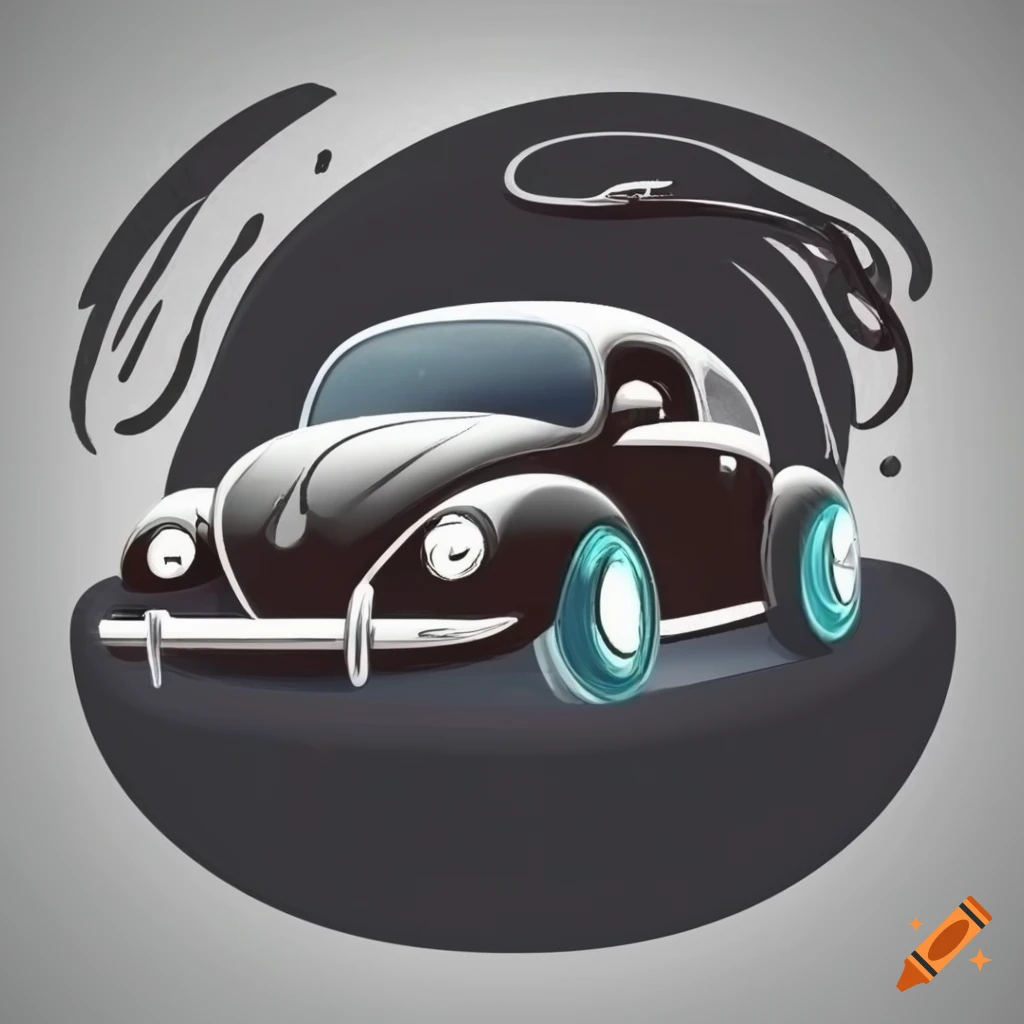 Simple black cartoon vw beetle logo on white background for car ...