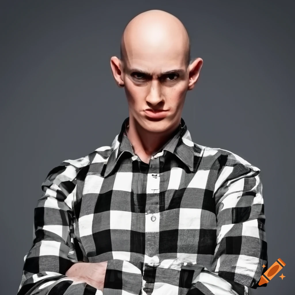 Tall bald man in a checkered shirt on Craiyon