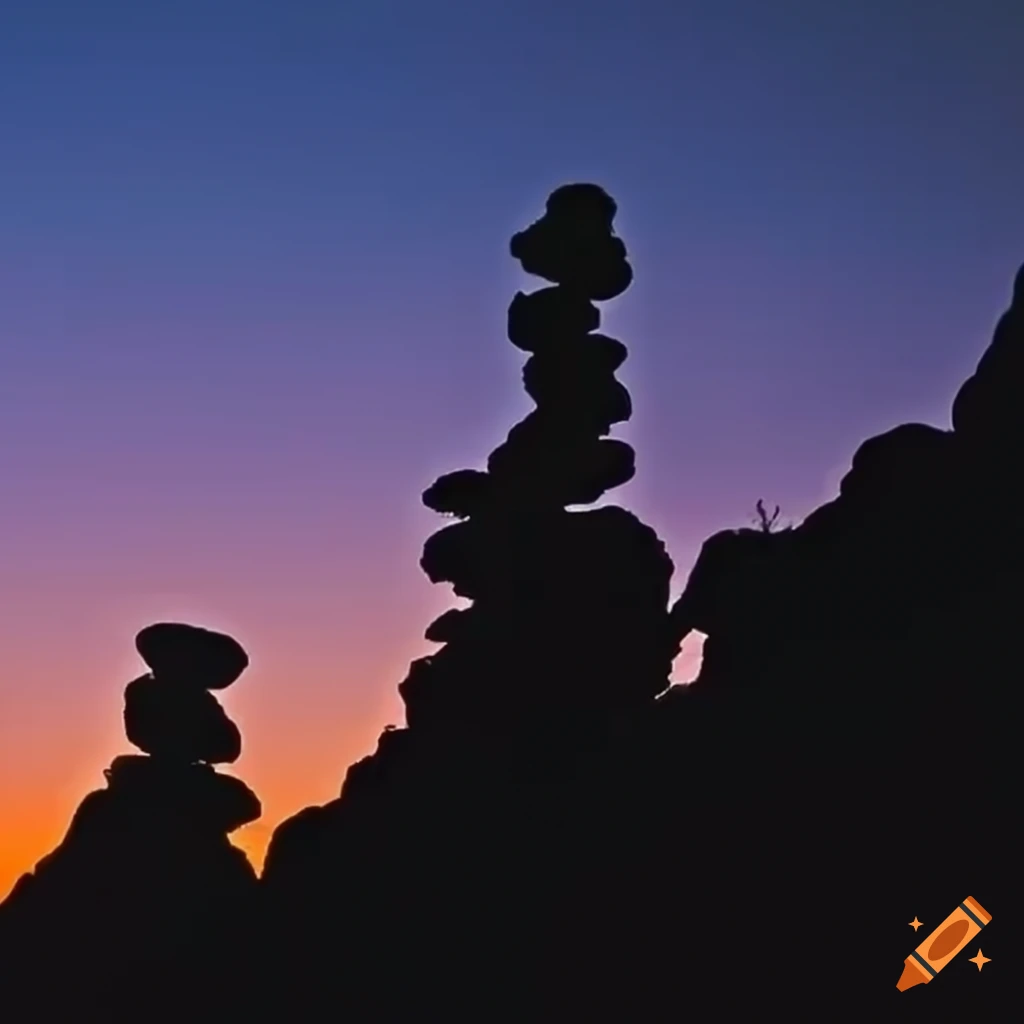 Stacked stones on a cliff's edge on Craiyon