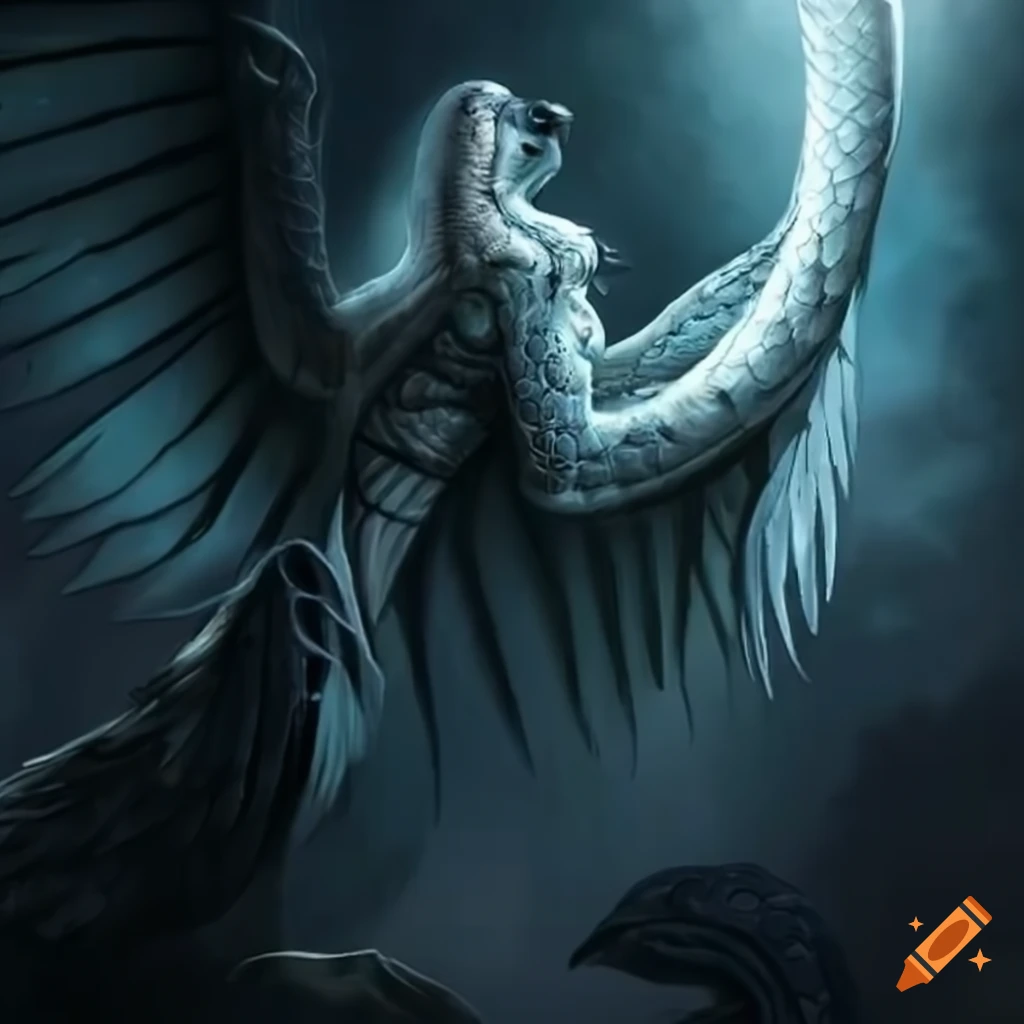 White serpent god with jet black wings on Craiyon