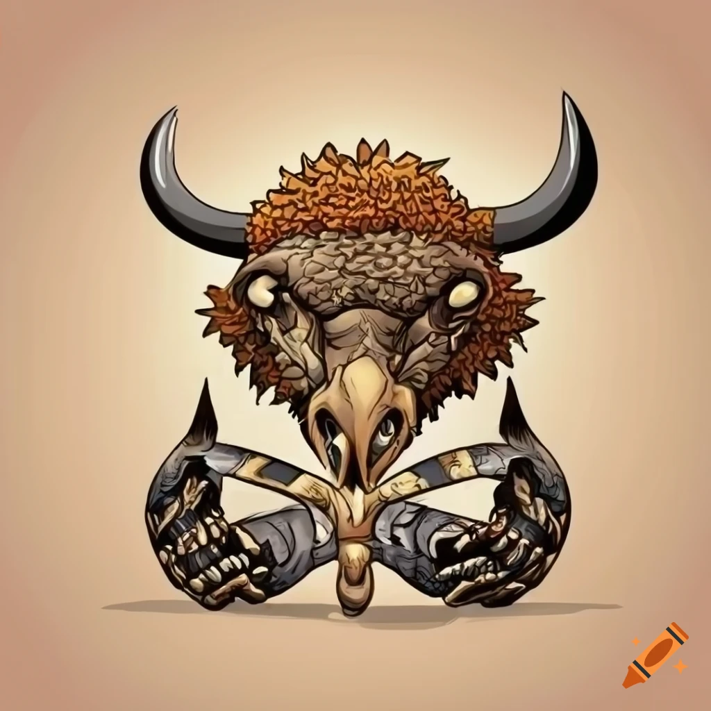 Cartoon justice eagle with bison skull on Craiyon