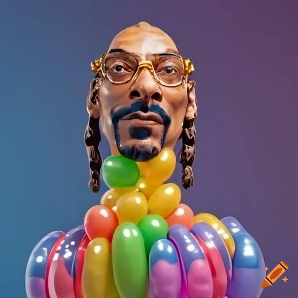 Colorful balloon sculpture of a rapper on Craiyon