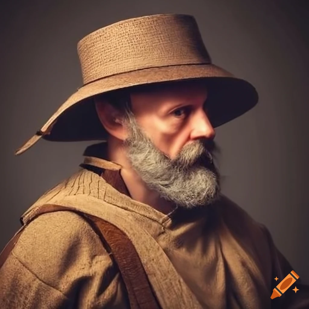 Medieval farmer with a wide brim hat on Craiyon
