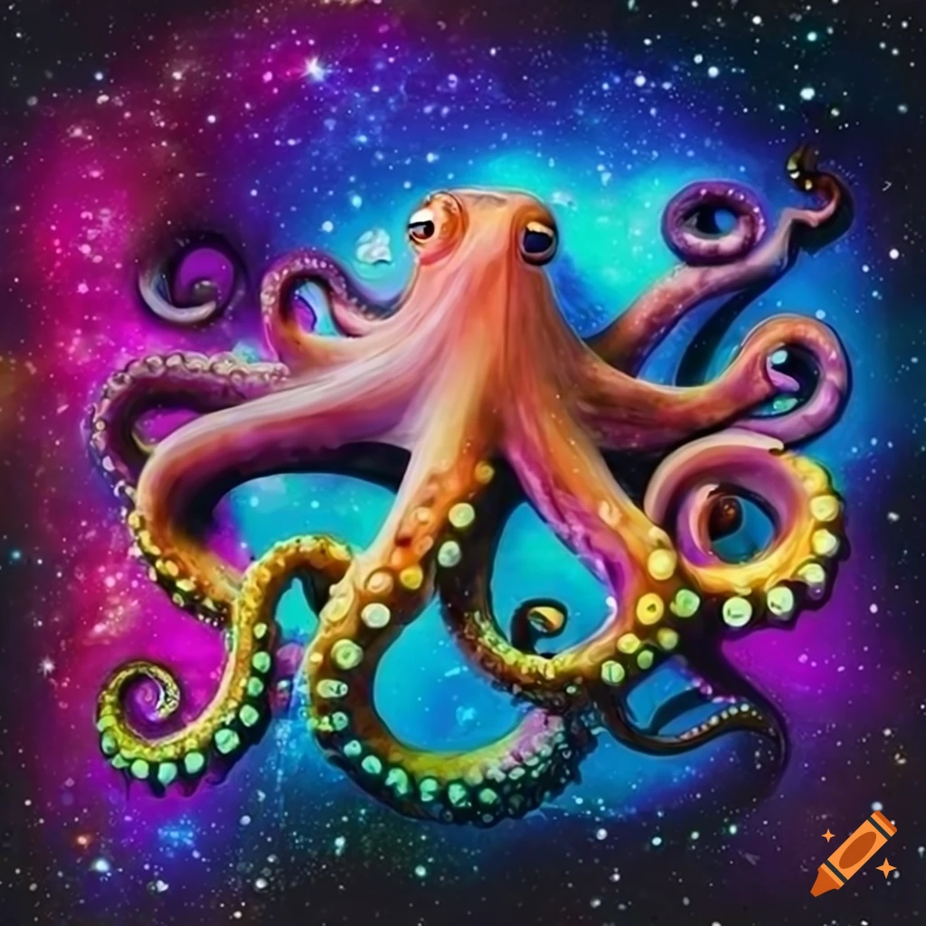 Rainbow octopus with a galaxy background on Craiyon