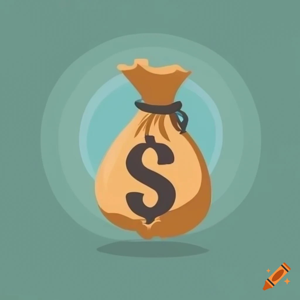 Cartoon style bag of money illustration on Craiyon