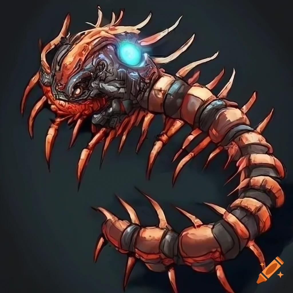 Intimidating giant robot centipede ready for battle in a desert bay on ...
