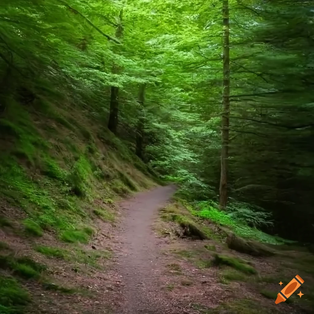 Steep downhill forest path in landscape view on Craiyon