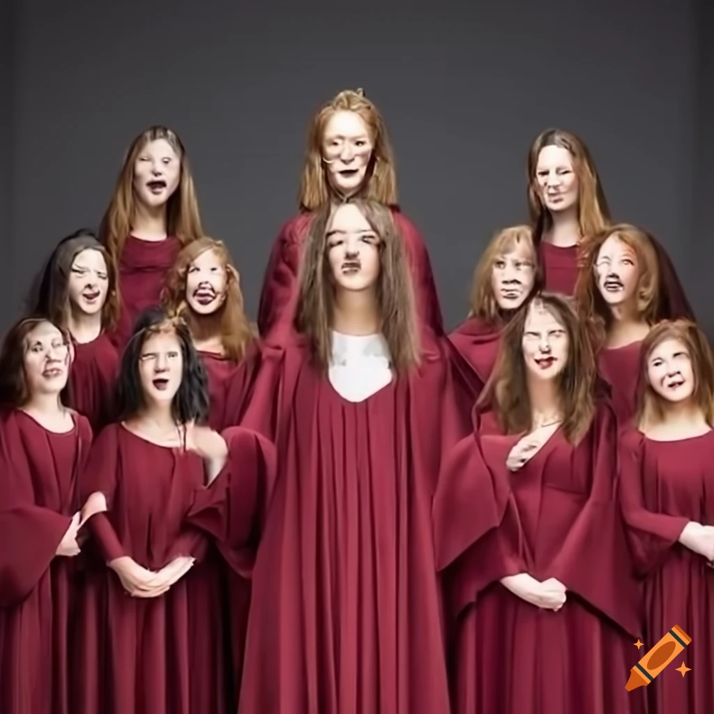 Choir singers in robes seen from the front in a lifelike setting on Craiyon
