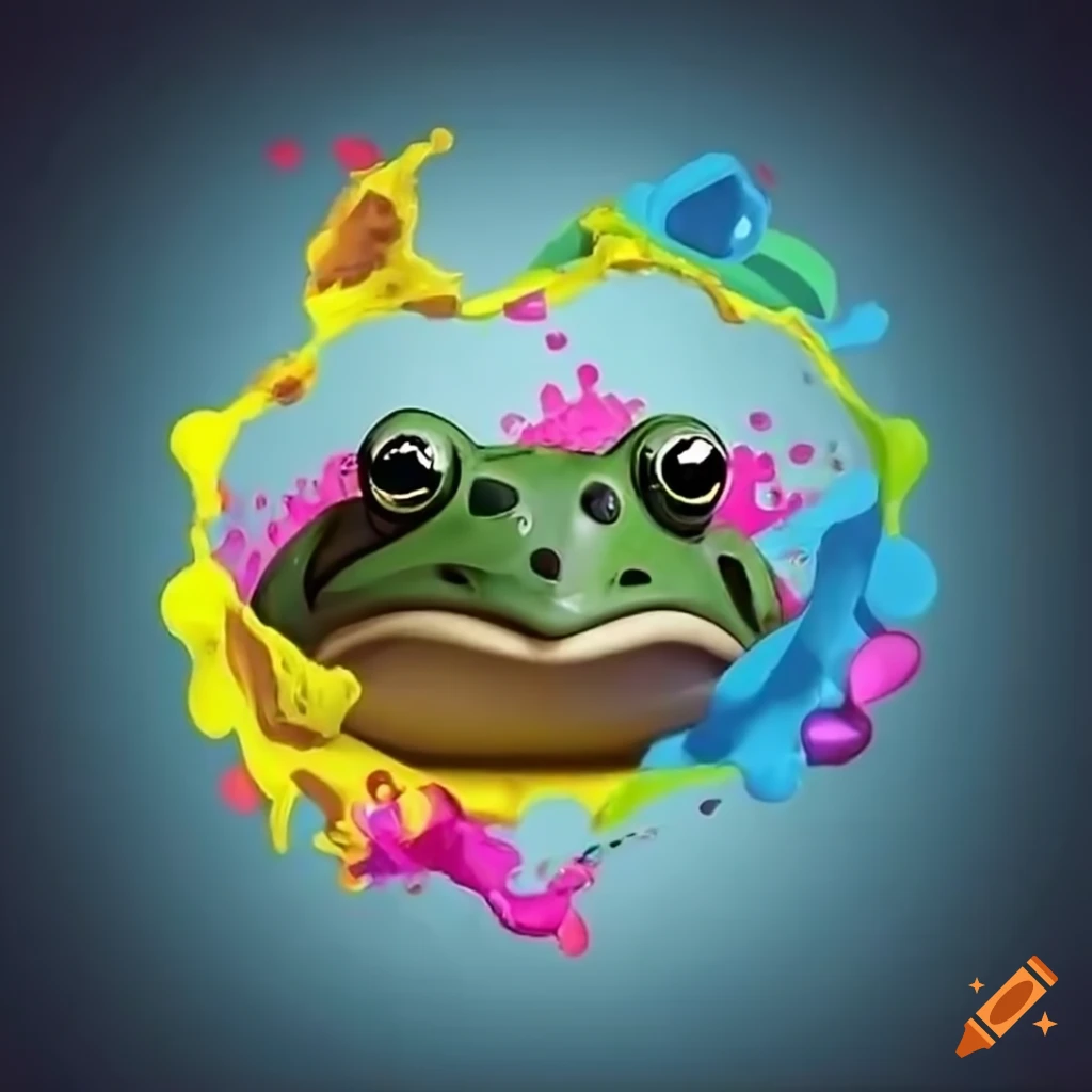 Funny toad with colorful splashes in the background on Craiyon
