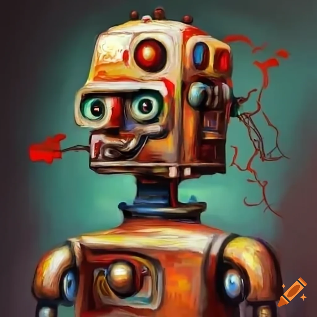 Old robot powering up after a long time on Craiyon