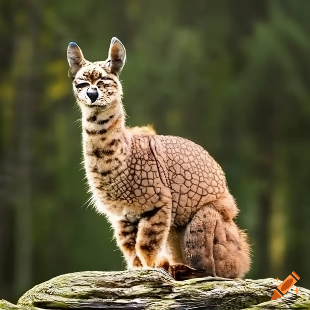 Bobcat-llama hybrid with an armadillo head in nature on Craiyon