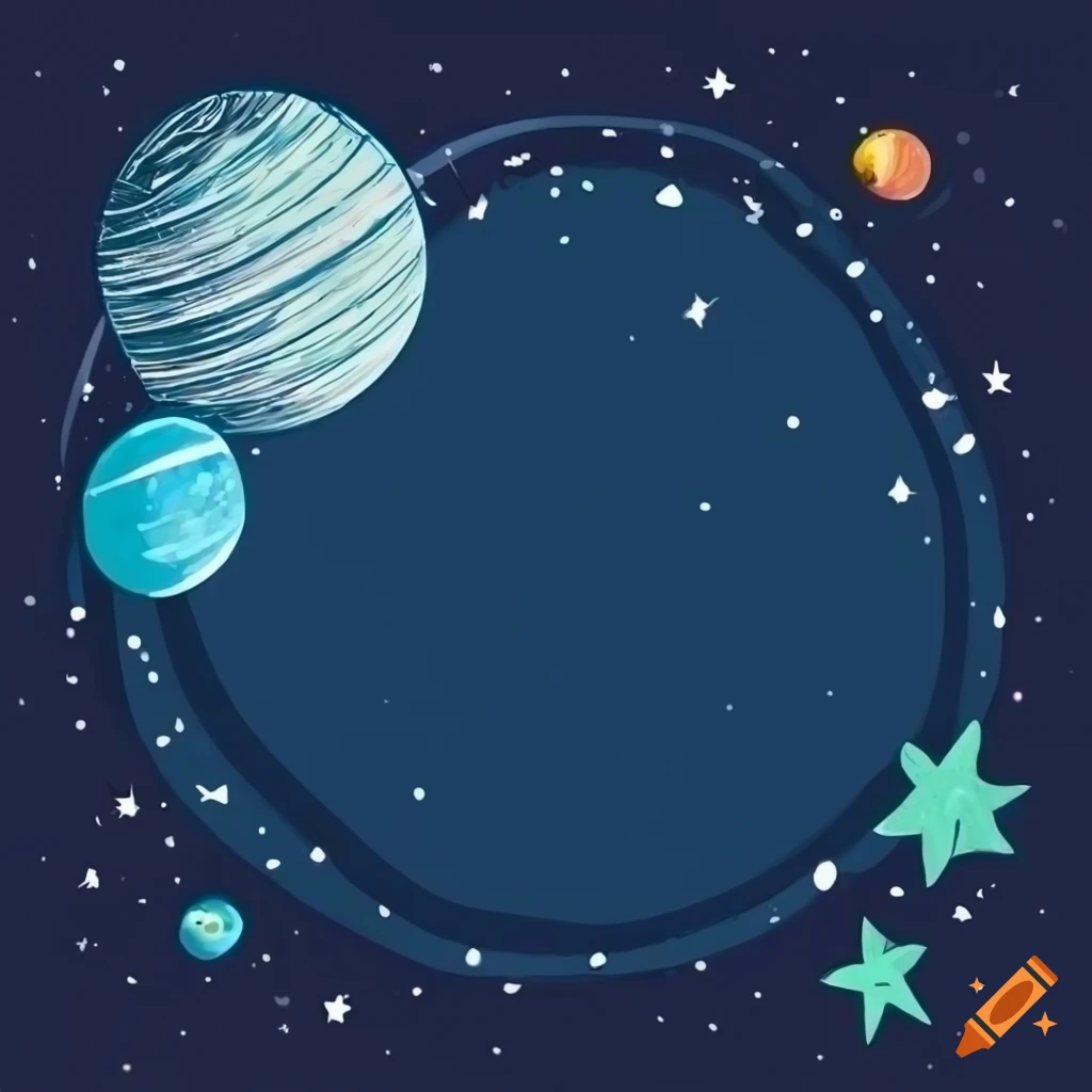 Cartoon space background with small planets and stars on Craiyon