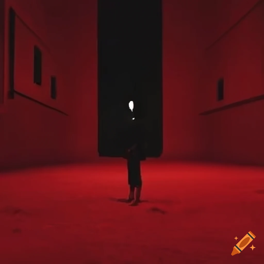 Surreal tall red dark room space on Craiyon