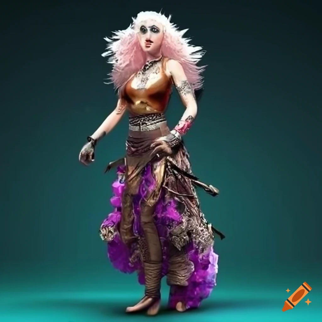 Geode punk female character in crystal-inspired attire with a punk ...