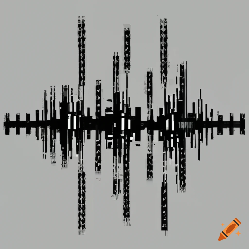 Black and white sound wave pixel art on Craiyon