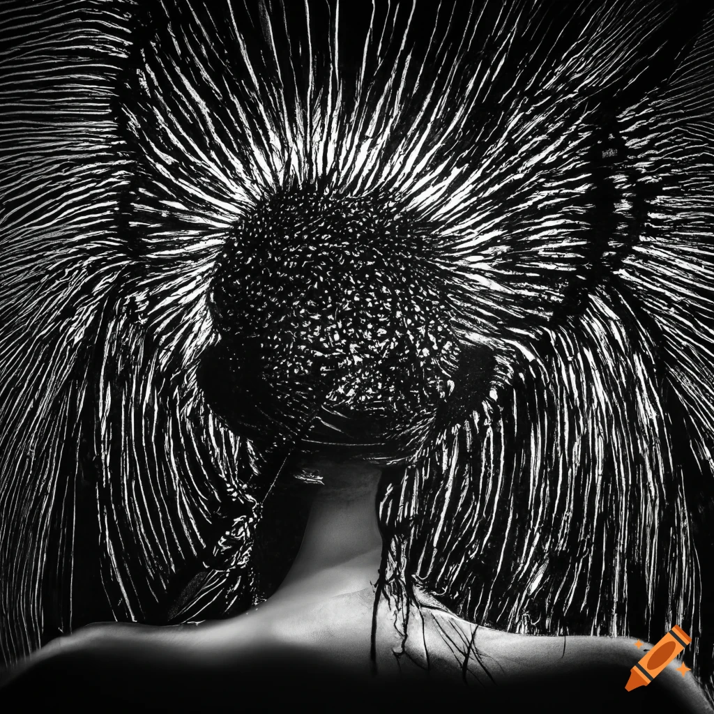 Scary scratchboard illustration with high contrast in black and white ...