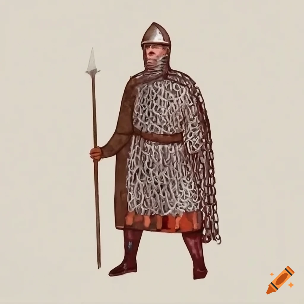 Medieval town guard in chainmail with a spear on Craiyon