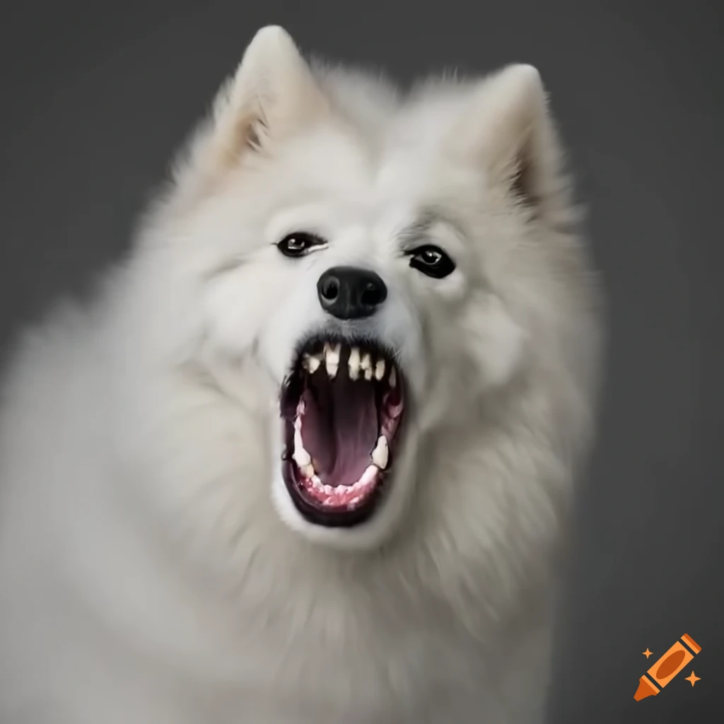 Angry samoyed dog snarling on Craiyon