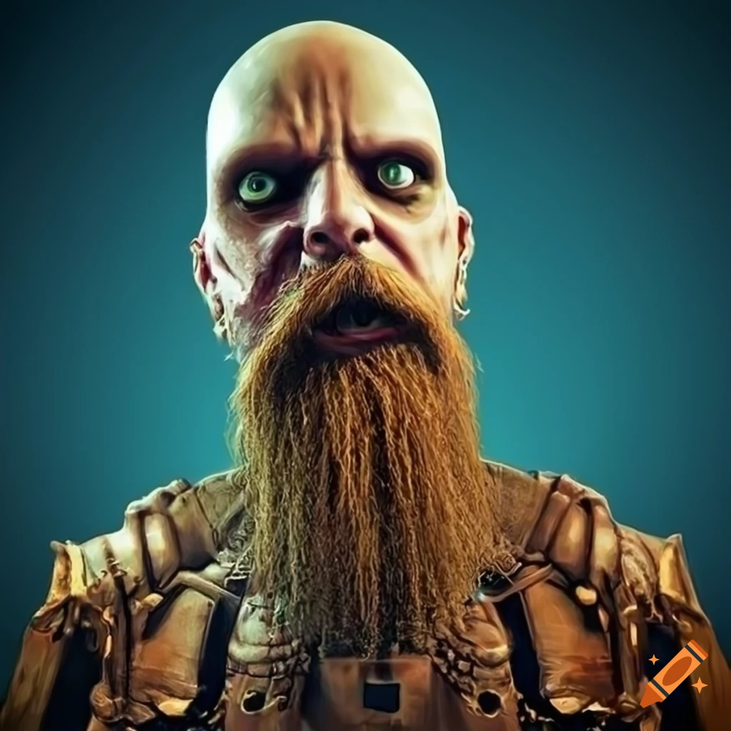 Portrait of a brown extraterrestrial with a beard in sci-fi attire on ...