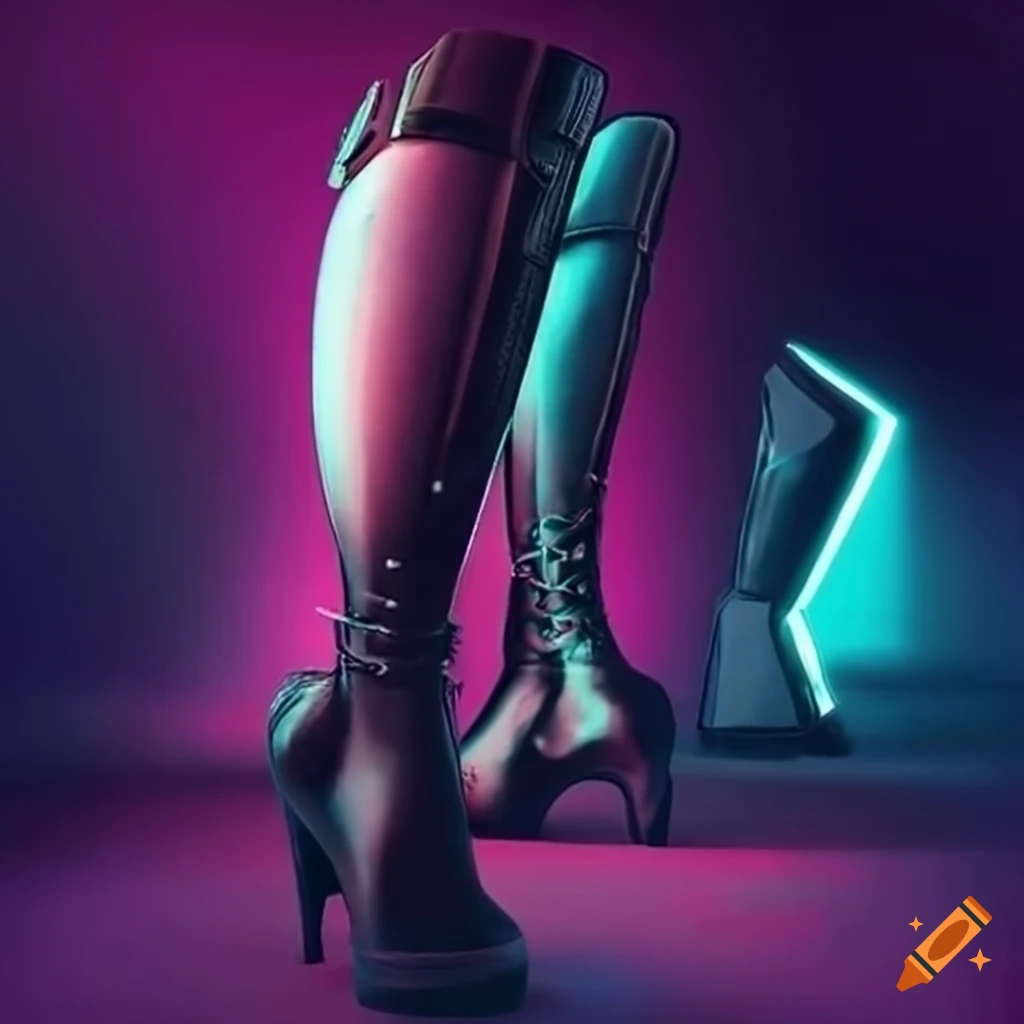 Futuristic cybernetic legs in unique shoes and boots on Craiyon