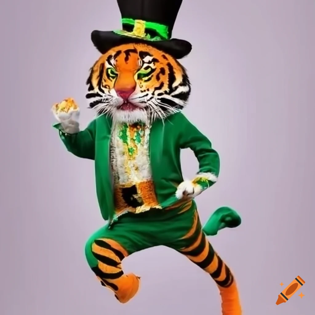 Irish dancing tiger dressed as a leprechaun on Craiyon