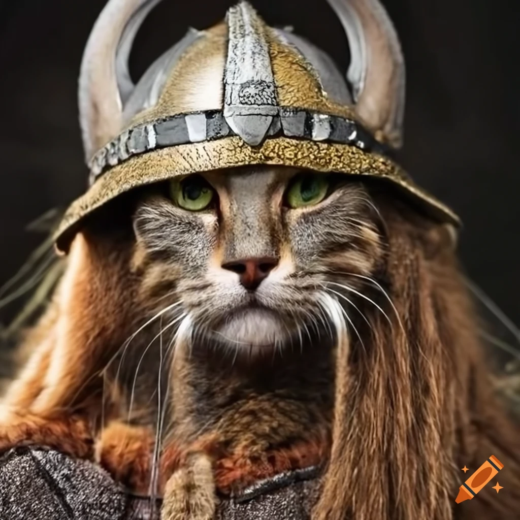 Viking cat wearing a viking helmet on Craiyon