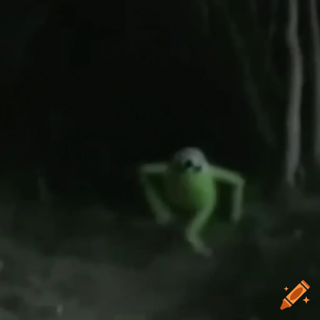 Kermit the frog running in the forest at night like a wild animal on ...