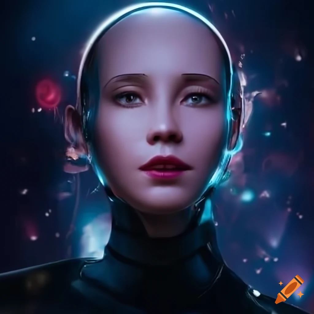 Female ai singer with microphone in a futuristic setting on Craiyon