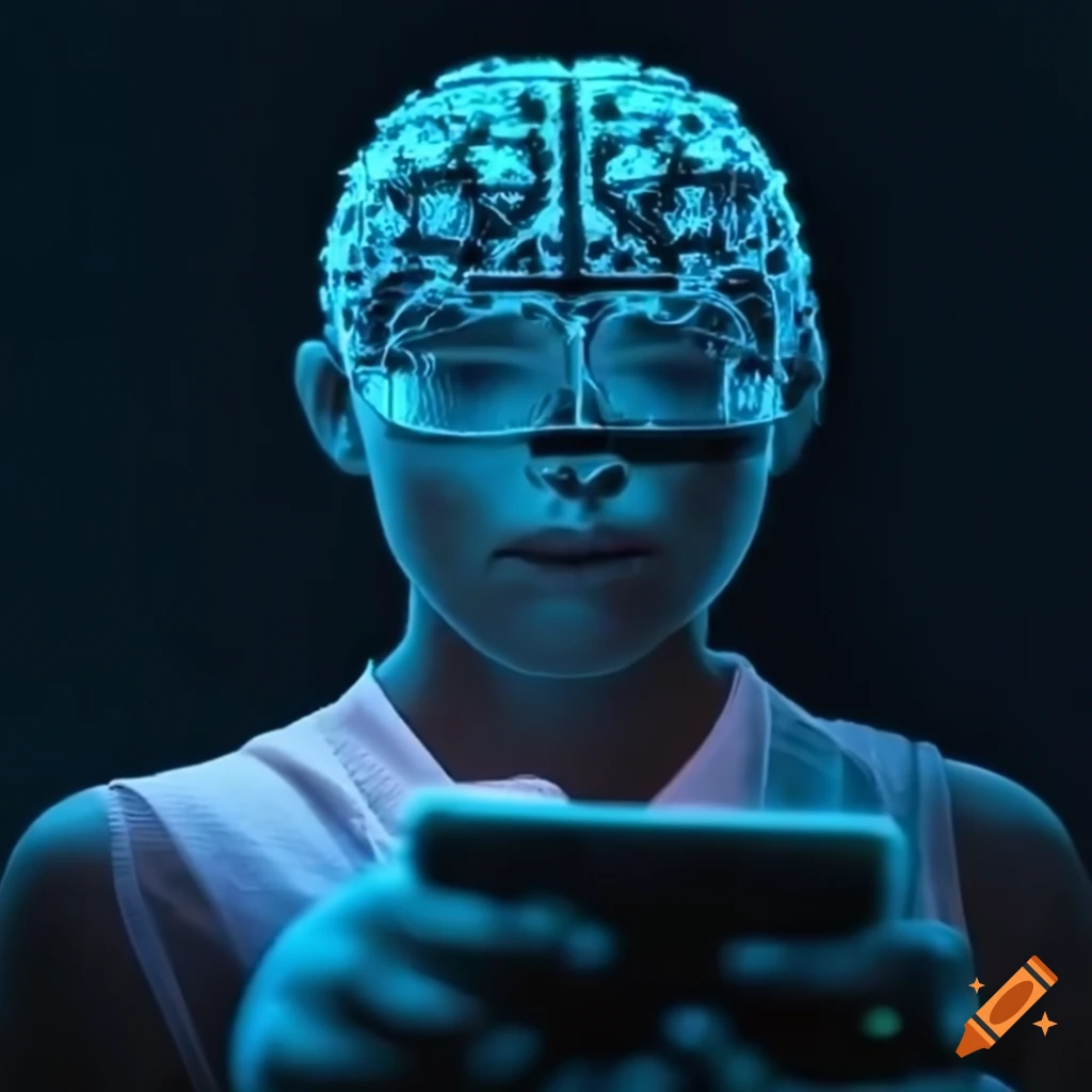 Person using mind reading ai to control computer with thoughts on Craiyon