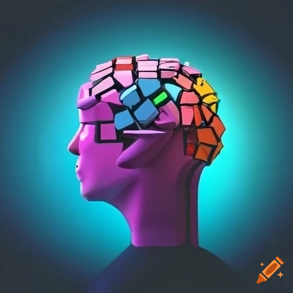 Creative concept with lightbulb, brain, blueprints, and rubix cube on ...