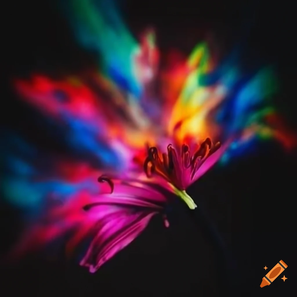 Colorful explosion around a lily flower on Craiyon
