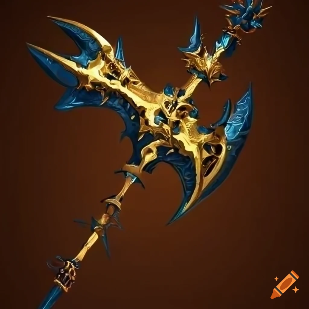 Intricate and detailed golden mythical halberd on Craiyon