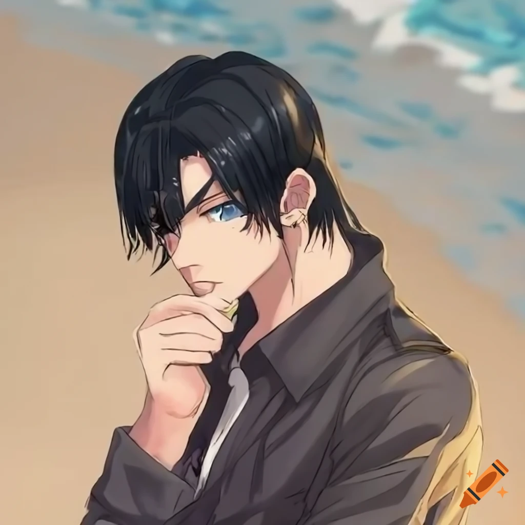 Handsome anime young man with black hair and a monocle on Craiyon