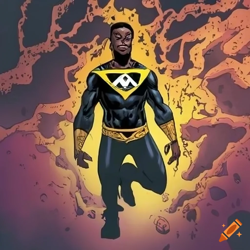 Empowering black superhero in front of london landmarks on a comic book ...