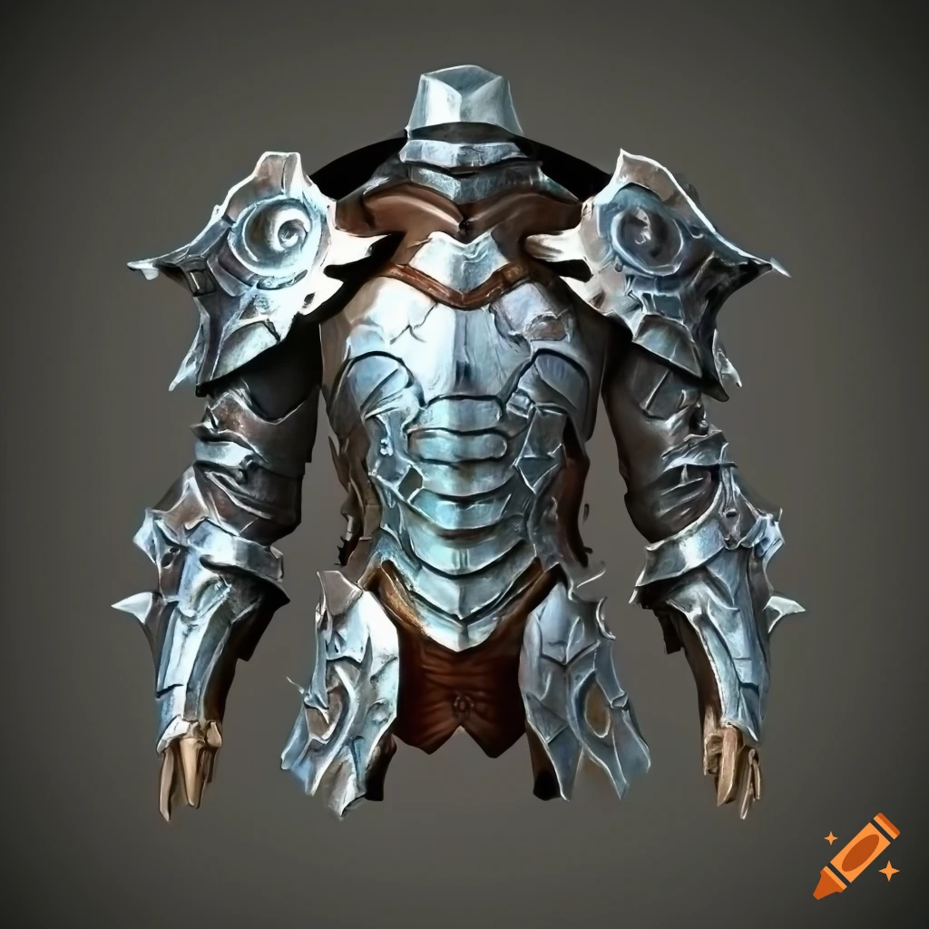 Mythic shiny steel full torso armor with symmetrical front view on Craiyon