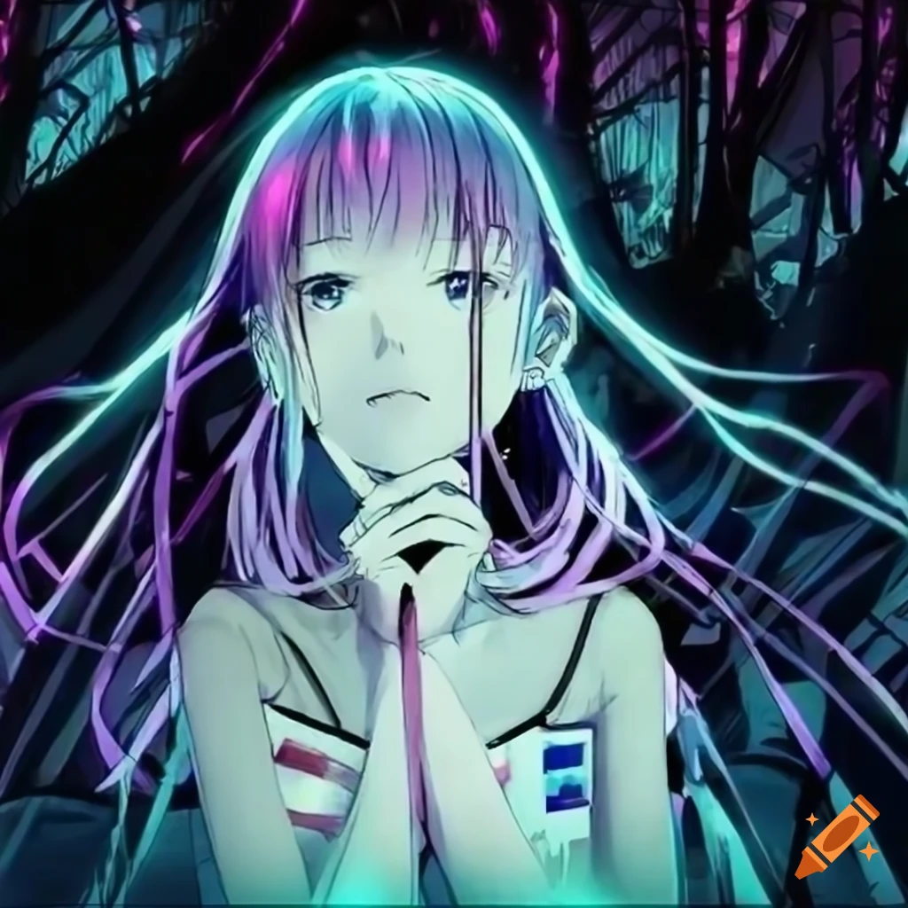 Depressed anime girl on a breakcore album cover on Craiyon