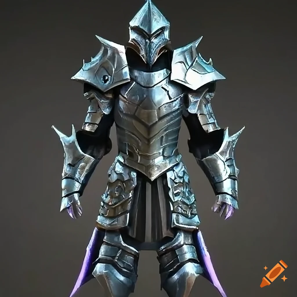 Mythic shiny fantasy master armor made of steel, front view on Craiyon